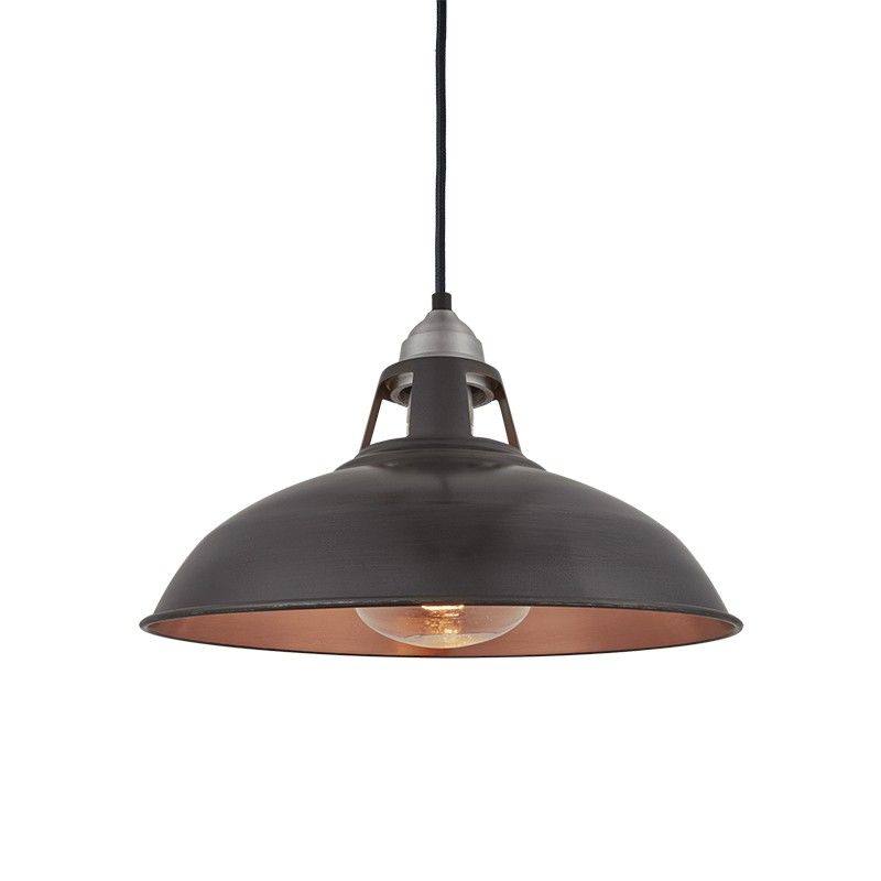Old Factory Slotted Heat Pendant Lamps - 15 Inch - Pewter & Copper ...